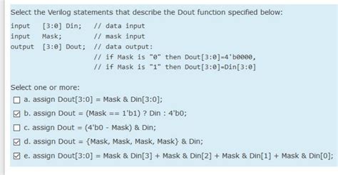 solved select the verilog statements that describe the dout