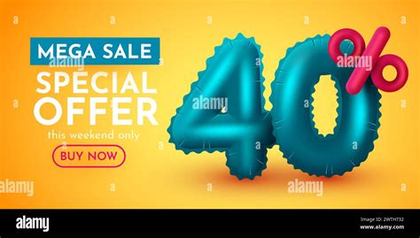 40 Percent Off Discount Creative Composition Mega Sale Vector