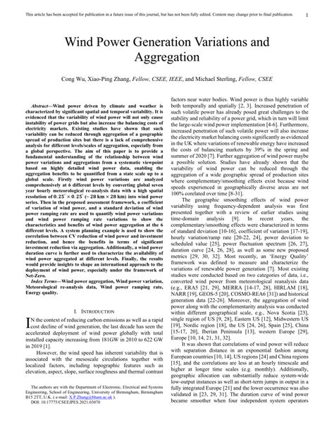 Pdf Wind Power Generation Variations And Aggregation