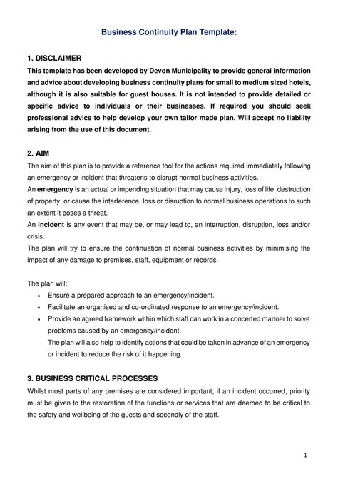 Free Business Continuity Plan Templates [word Pdf]