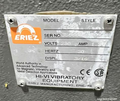 Used Eriez Hi Vi Vibratory Conveyor Stainless Steel Pan Approximate