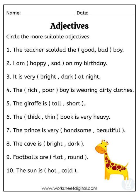 Adjectives Worksheet Digital 1 Teacher Made Resources