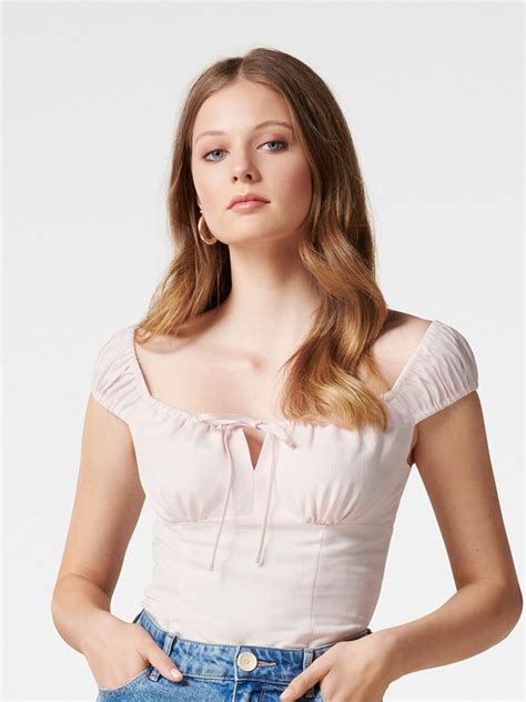 Buy Forever New Pink Sweetheart Neck Linen Fitted Top Tops For Women