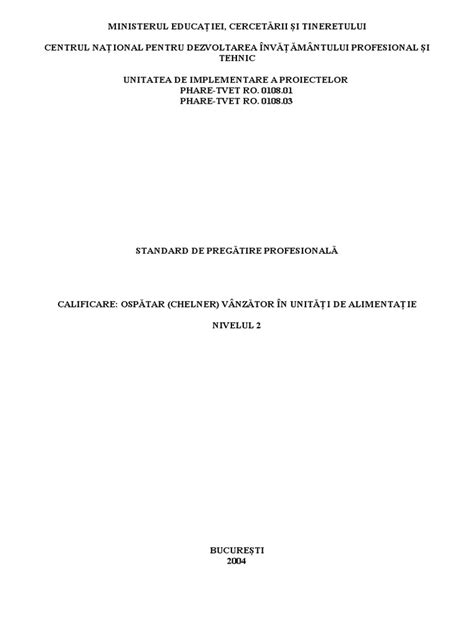 Ospatar Chelner Vanzator In Unitati De Alimentatie Pdf