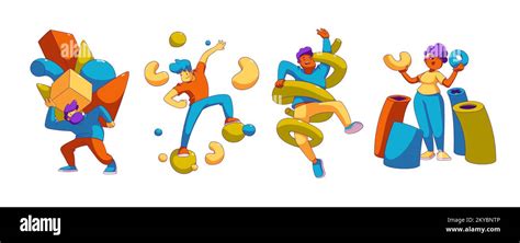 Contemporary Characters With Abstract Geometric Shapes Concept Of Spam