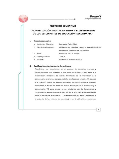 Modelo De Proyecto Educativo Pdf