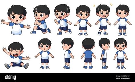 Vector Illustration Cute Cartoon Boy Character Sheet Stock Vector Image