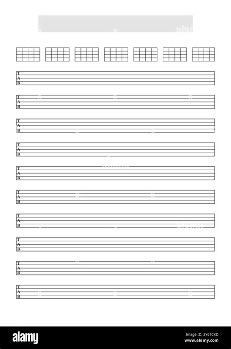 Blank Bass Guitar Or Ukulele 5 Strings Tablature Sheet Template With