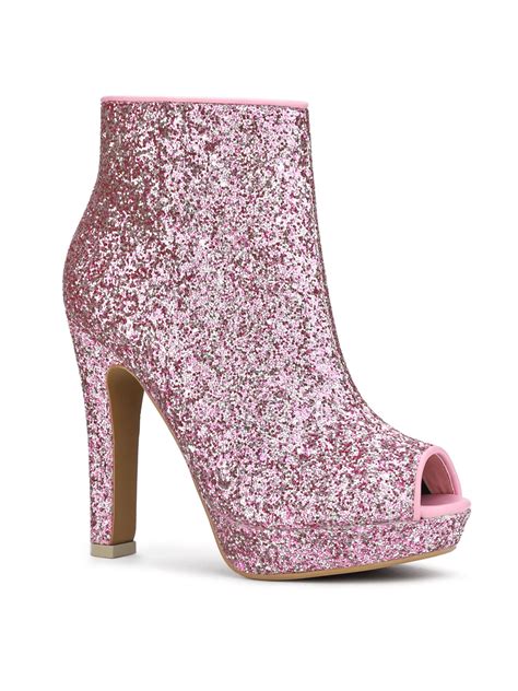 Blissful Step Womens Glitter Peep Toe Platform Block High Heel Boots