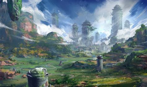 中国风场景气氛图古风山水建筑武侠仙侠cg原画游戏美术素材 花瓣网