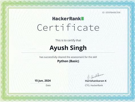 Passed Python Certification With Hackerrank Ayush Singh Posted On The