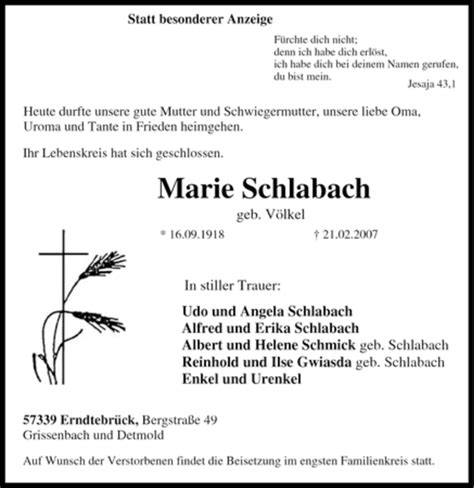 Traueranzeigen Von Marie Schlabach Trauer In Nrwde