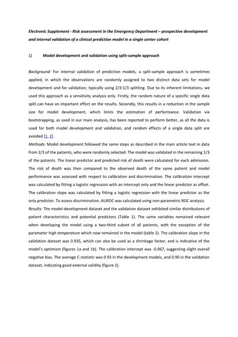 1 Model Development And Validation Using Split Sample Approach Docslib