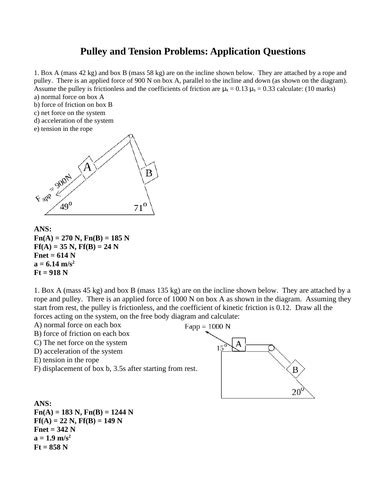 Forces Pulley Problems Net Force Acceleration Physics Sa With