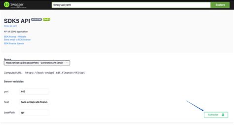 authorization via api in swagger sdk finance