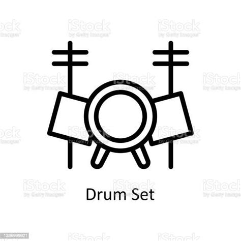 흰색 배경 Eps 10 파일에 격리 된 웹에 대한 드럼 세트 벡터 윤곽선 아이콘 금속에 대한 스톡 벡터 아트 및 기타 이미지