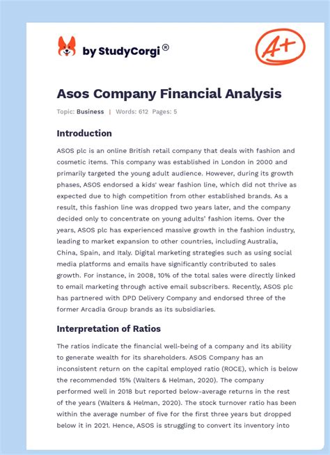 Asos Company Financial Analysis Free Essay Example