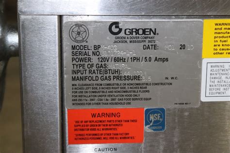 Groen Model Bpm 40g 40 Gal Tilting Braising Pan Natural Gas120 V