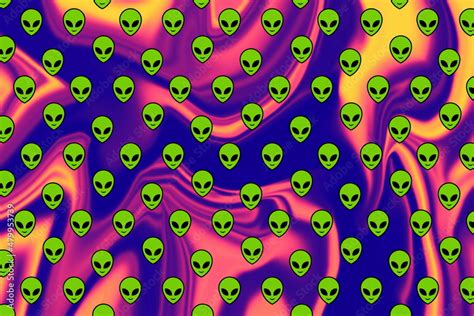 Alien Head Trippy Psychedelic Aliens Liquid Marble Fluid Abstract Art