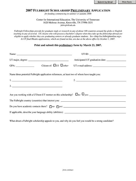 Fillable Online 2007 Fulbright Scholarship Preliminary Application Fax