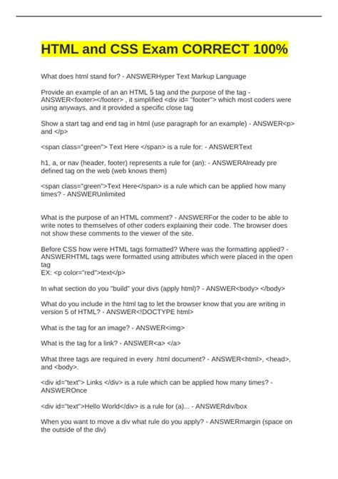 html and css exam correct 100 html and css stuvia us