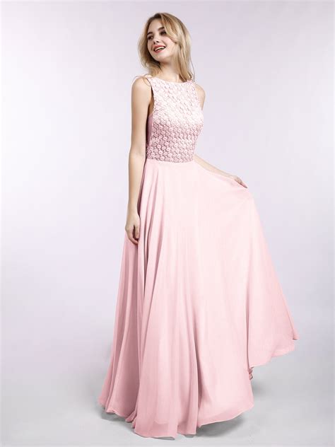 Lace Bodice Chiffon Skirt Long Gown Blushing Pink Babaroni
