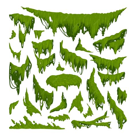 Green Moss Cartoon Jungle Moss Plants Creeping And Hanging Lichen Flat