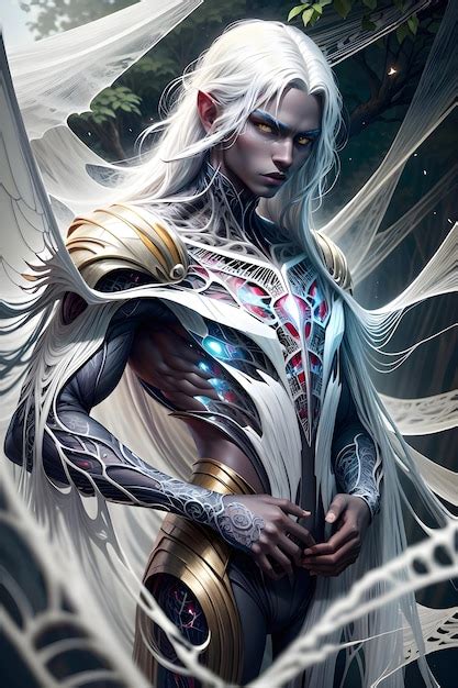 Premium Ai Image Futuristic Drow Dark Elf With Glowing Eyes