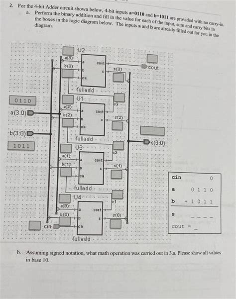 Solved 2 For The 4 Bit Adder Circuit Shown Below 4 Bit