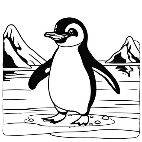 דף צביעה של פינגווין חמוד על קרח ⚡ דף בצבע