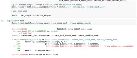 course5w4 transformer final layer wrong values in translation