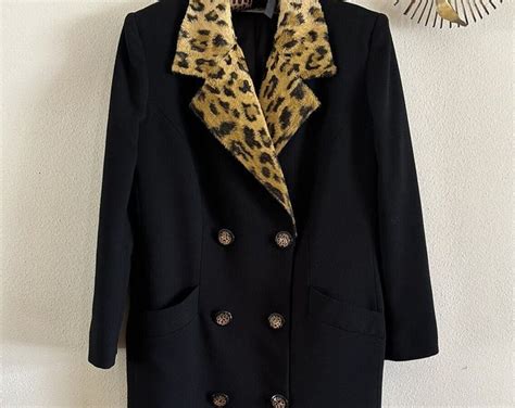 1980s Lilli Ann Leopard Collar Double Breasted Coat Vintage Tuxedo