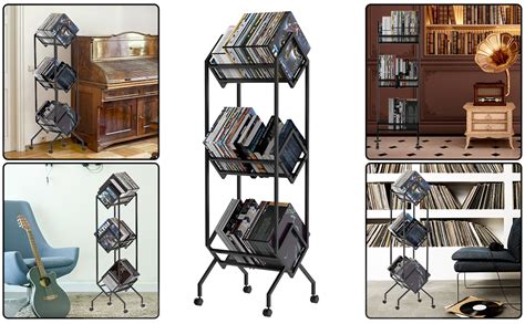 bear qiaqia 3 tier vinyl record storage rack mobile white