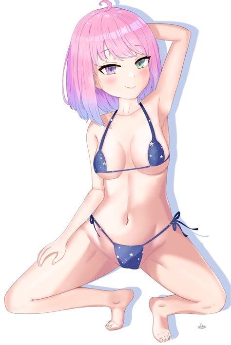 Rule 34 Ahoge Armpits Bikini Blue Bikini Blush Blushing At Viewer Bob