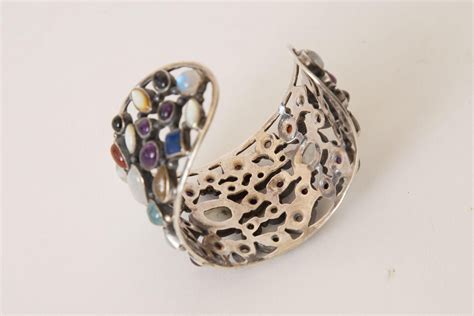 Sterling Silver And Semi Precious Stones Cuff Bracelet For Sale At
