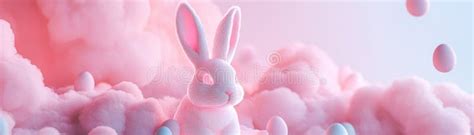 A Giant Translucent Easter Bunny Gently Glows Amidst A Soft Foggy