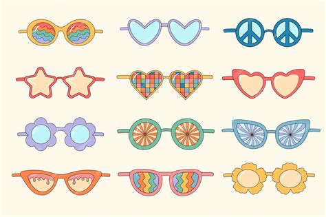 Premium Vector Groovy Hippie Sunglasses Set Cute Retro Psychedelic