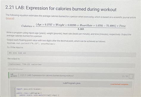 Solved LAB Expression For Calories Burned During Chegg