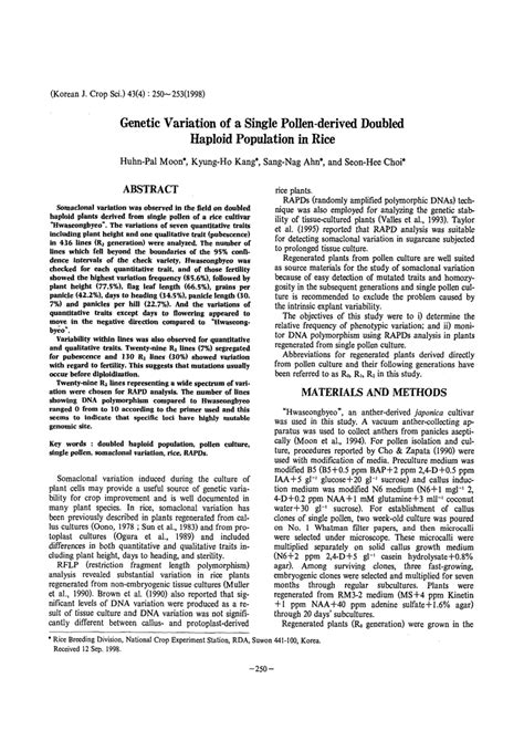 Pdf Genetic Variation Of A Single Pollen Derived Doubled Haploid