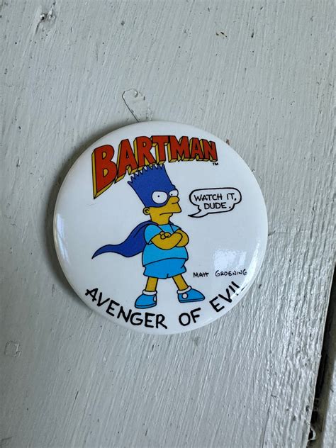 Vintage Bart Simpson Button Bart Simpson Pin Vintage 1990s Novelty