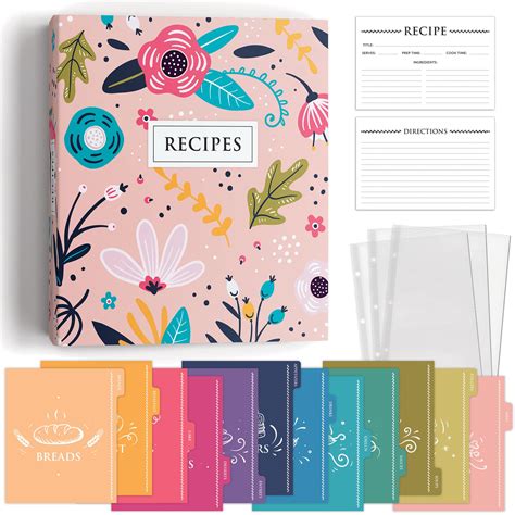 Buy Floral Recipe Binder 3 Ring Binder Set Recipe With 50 Recipe Cards