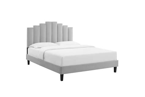 Elise Full Performance Velvet Platform Bed In Light Gray