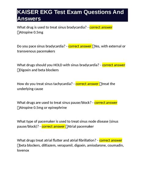 Kaiser Ekg Test Exam Questions And Answers Exams Medicine Docsity