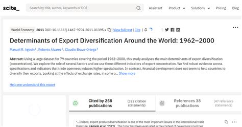 Citation Report Determinants Of Export Diversification Around The World 19622000