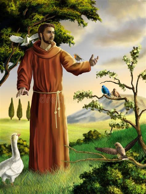 Saint Francis Preaching To Birds In A Beautiful Landscape Digital