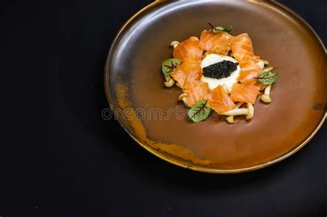 Fine Dining Dish With Cured Salmon Stock Image Image Of Seafood