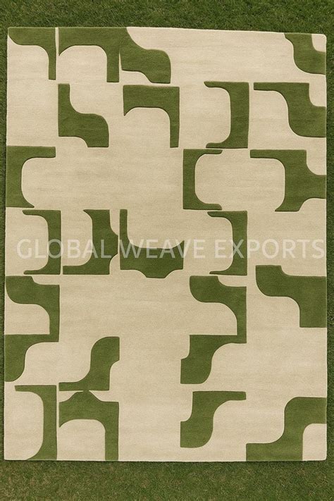 Hand Tufted Wool Rug Olive Green Abstract Geometric Carpet In 2025