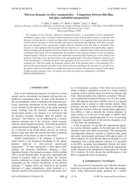 Electron Dynamics In Silver Nanoparticles Comparison Between Thin