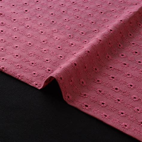 Pink Floral Embroidered Cotton Hakoba Fabric