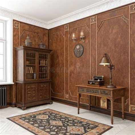 Classical Wooden Study Interior Design Cabinet Desk Wall Paneling